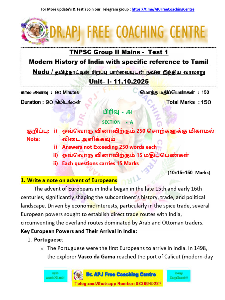 TNPSC Group II Mains Unit I Test 1 Answer Key-11.10.2025 | PDF ...