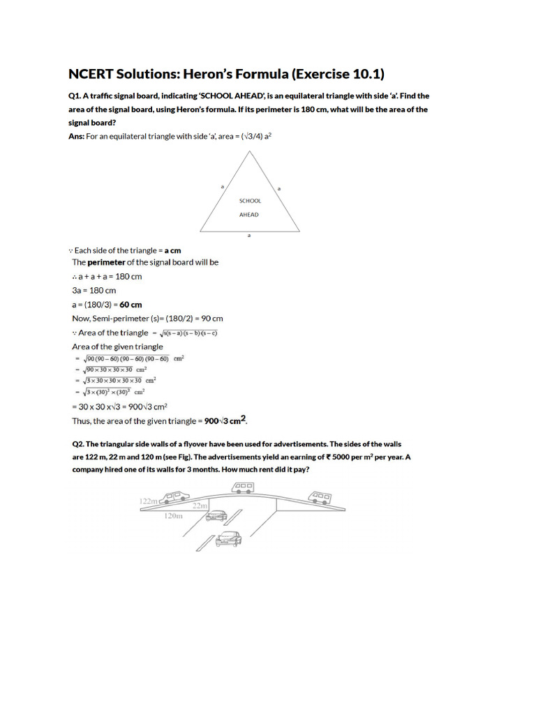 NCERT Class 9 Maths Heron's Formula | PDF