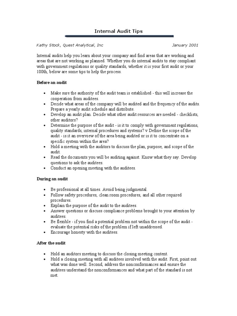 Internal Audit Tips | PDF | Auditor's Report | Audit