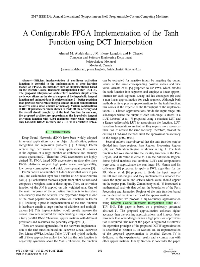 A Configurable FPGA Implementation of The Tanh | PDF | Deep Learning | Field Programmable Gate Array