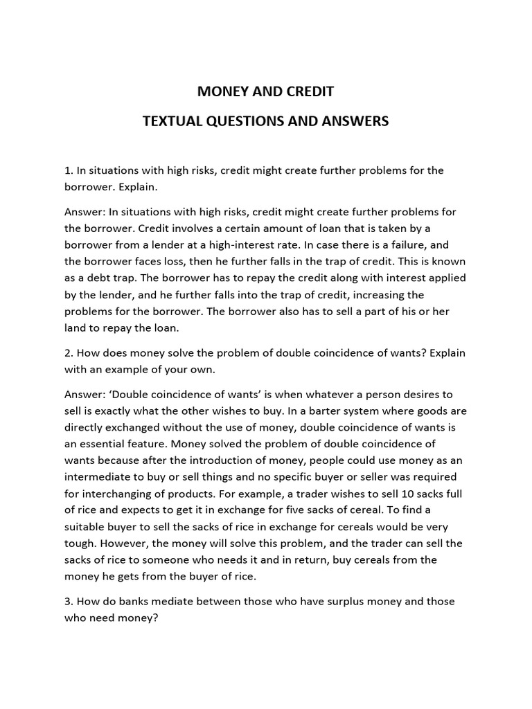 Money and Credit Questions and Answers | PDF | Loans | Finance & Money ...