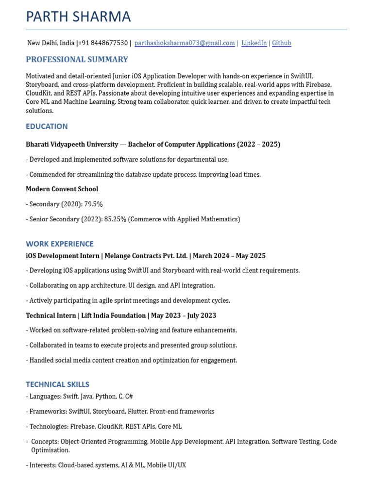Parth Sharma CV | PDF
