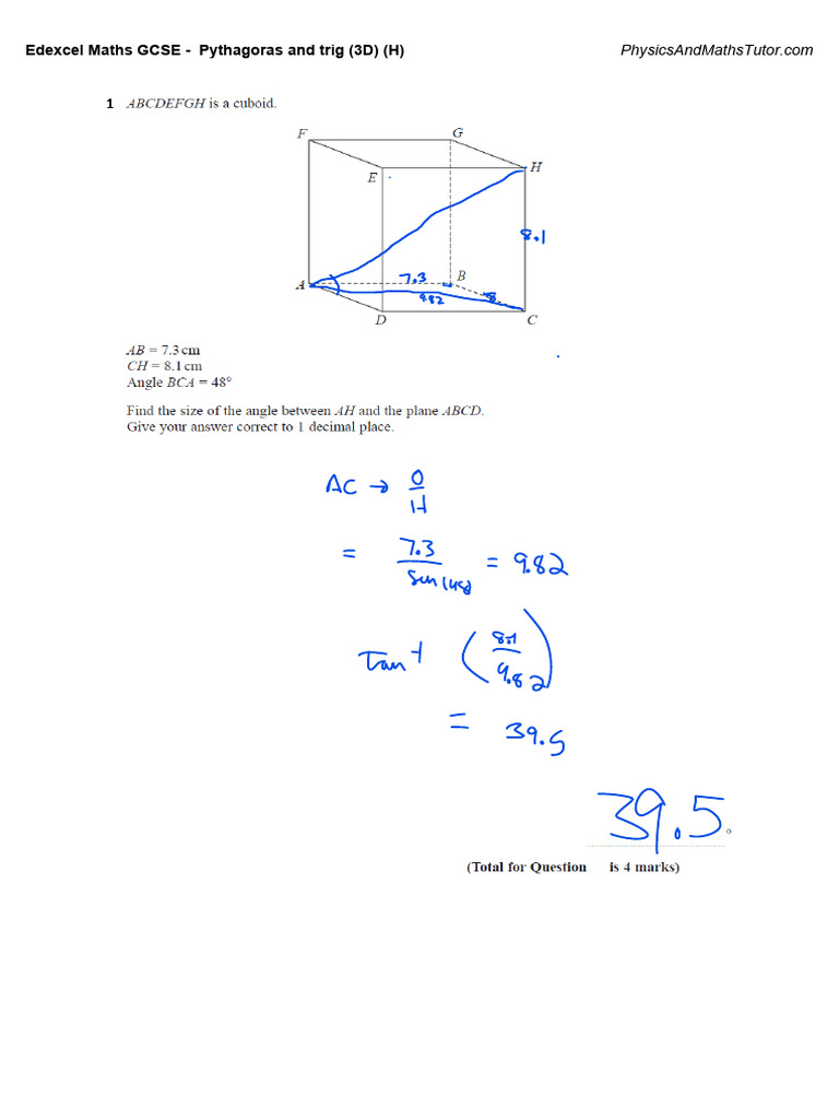 Pythagoras and Trig (3D) (H) QP | PDF