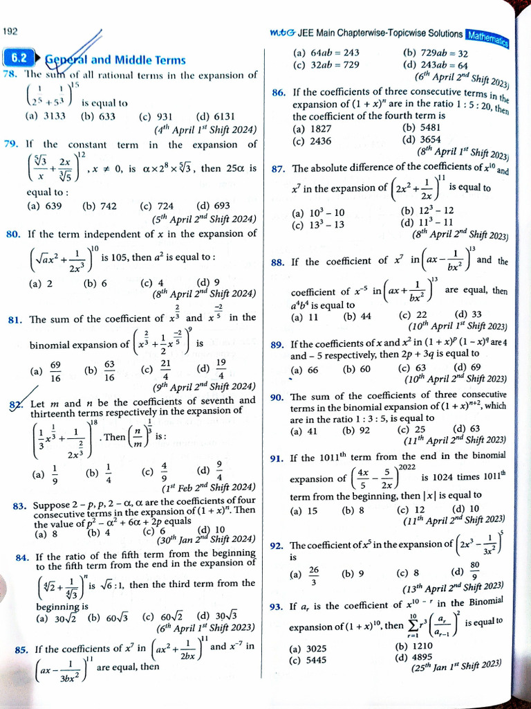 General Middle Tems Topin PDF With Solution in Binomial | PDF
