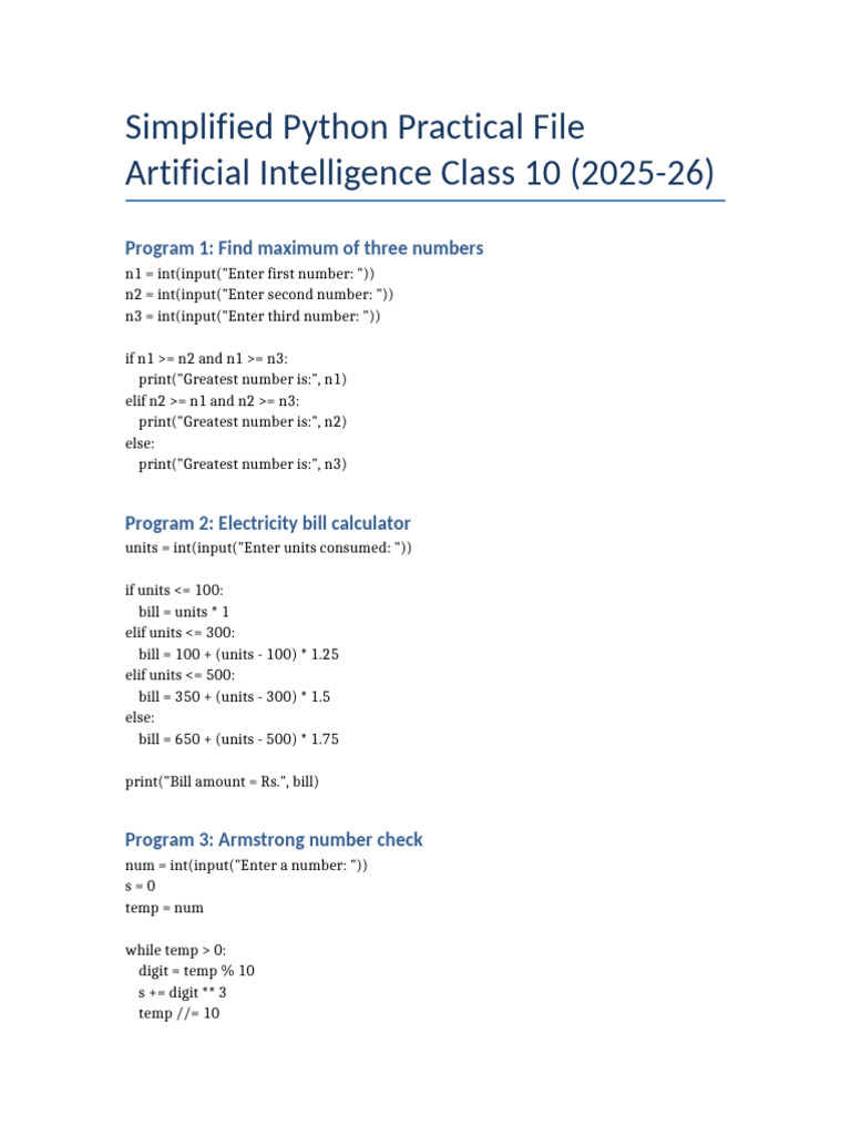 Python Programs for Class 10 AI | PDF | T Shirt