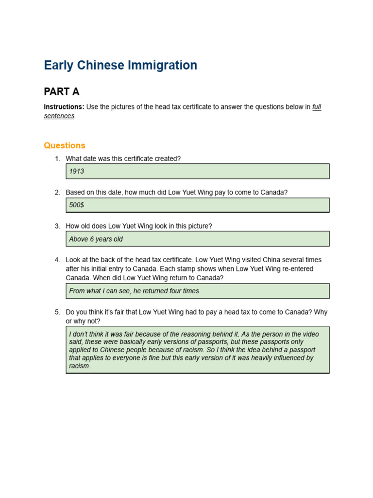 Early Chinese Immigration To Canada | PDF