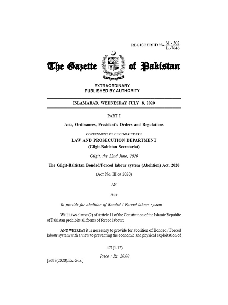 The Gilgit-Baltistan Bonded Forced Labour System Abolition Act 2020 | PDF | Mortgage Law ...