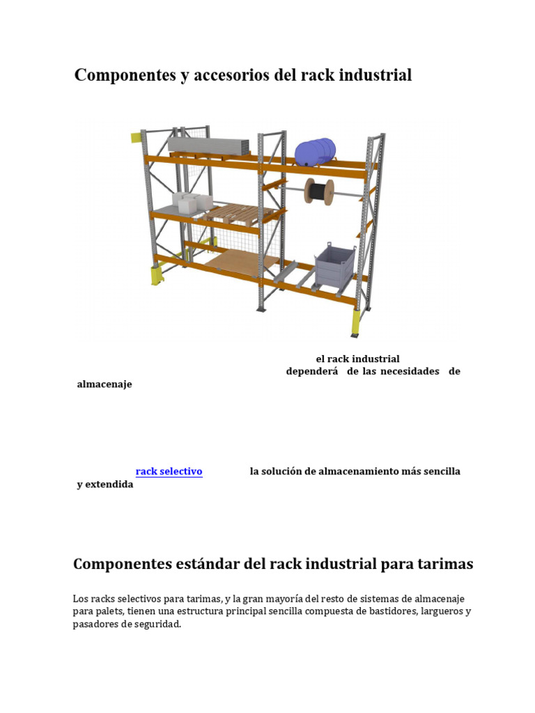Rack Industrial Componentes y Accesorios | PDF | Almacén | Máquina ...