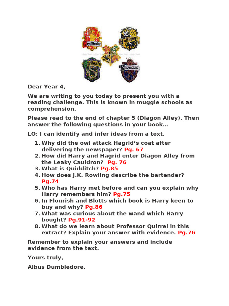 Diagon Alley Comprehension LA 24-04-2016 | PDF