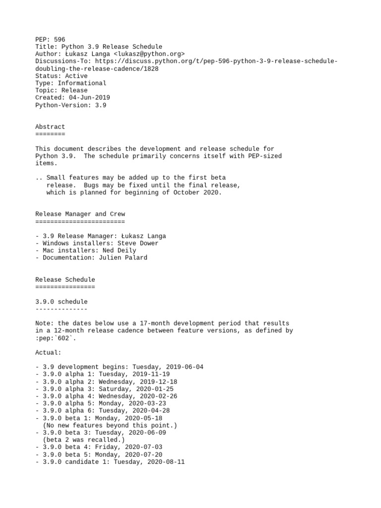 Pep-0596 RST | PDF | Software Release Life Cycle | Information Technology