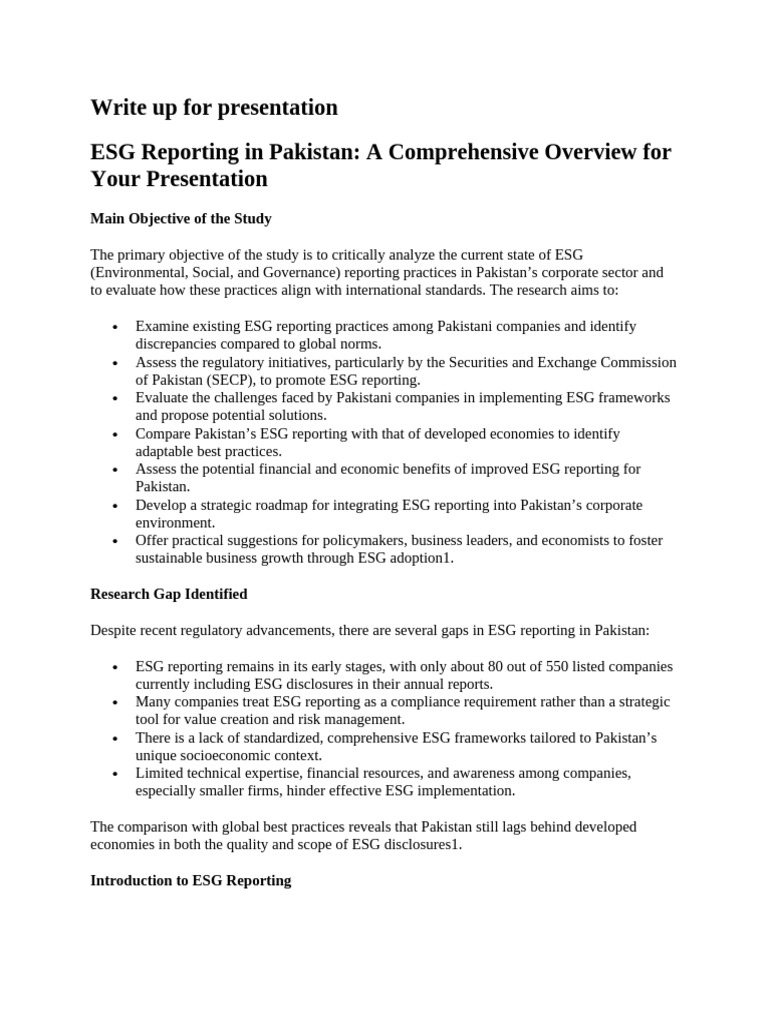 Write Up For Presentation Corporate Governance | PDF | Sustainability ...