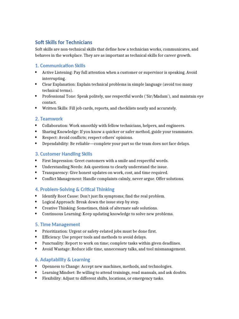 Essential Soft Skills for Technicians | PDF | Time Management ...