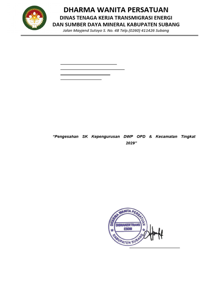 Pengesahan SK DWP Subang 2024-2029 | PDF