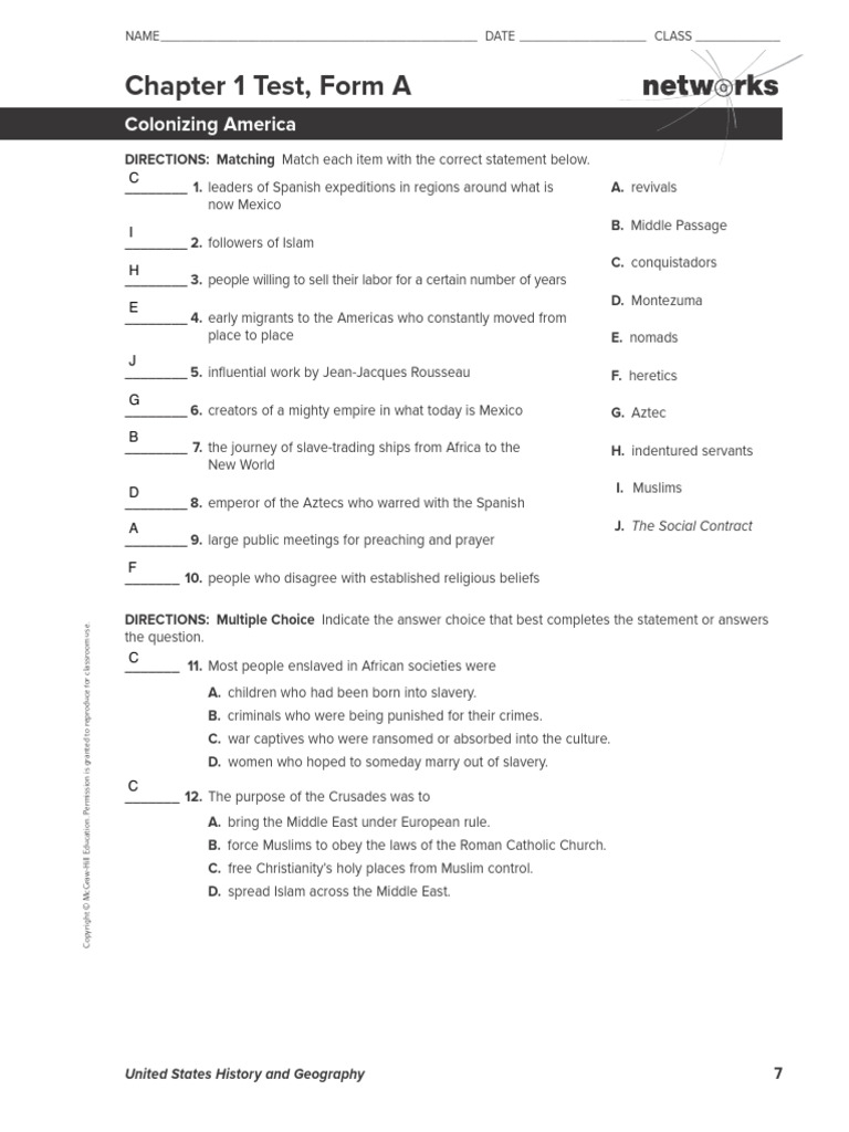 Colonizing America Chapter 1 Test | PDF | Slavery | The United States