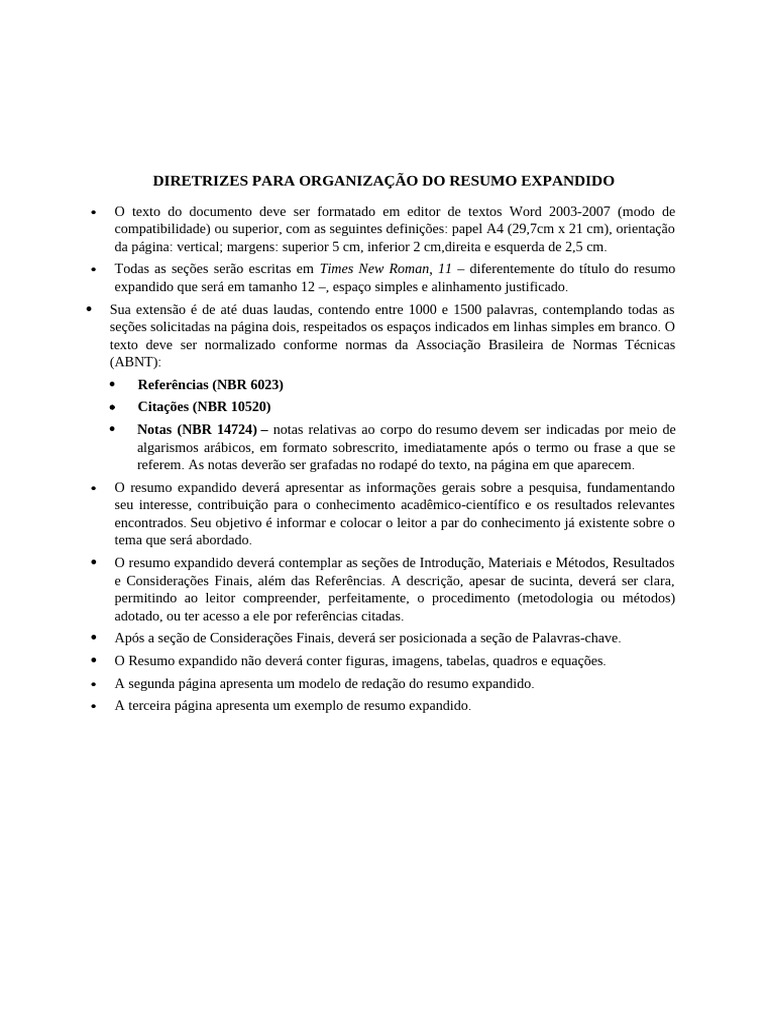 Diretrizes para Resumo Expandido ABNT | PDF | Abstract (resumo ...