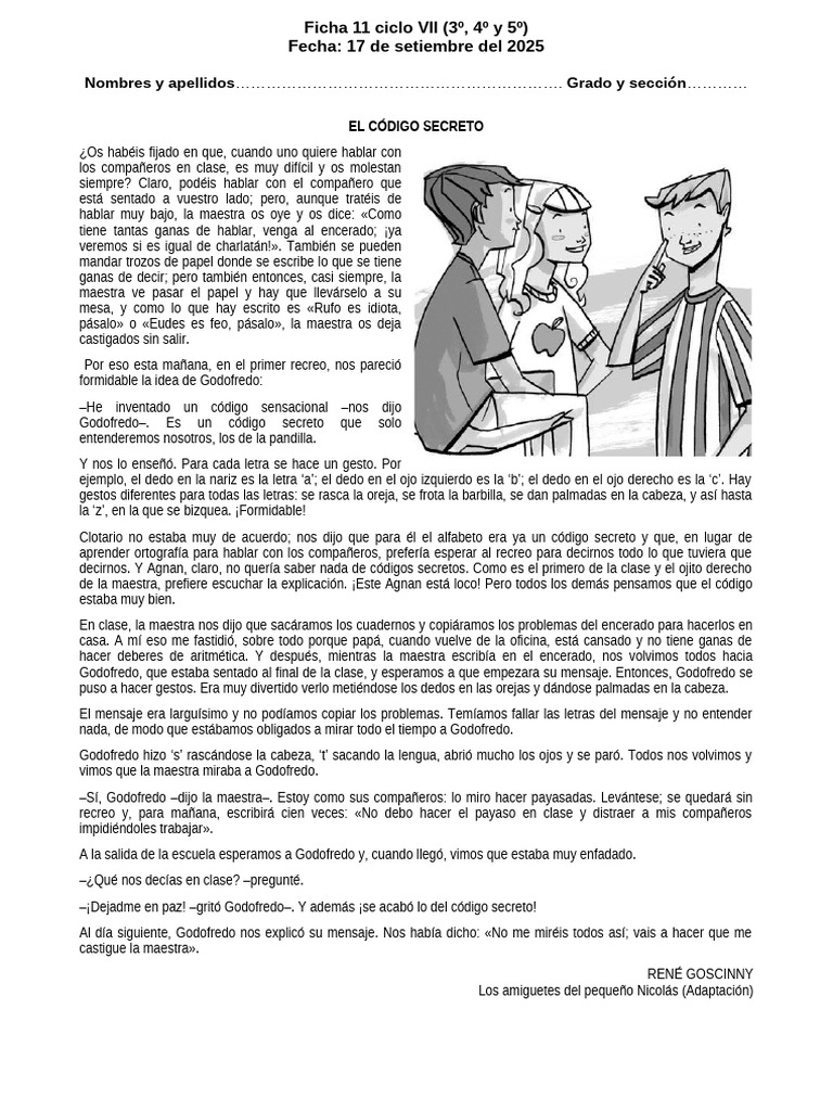 El código secreto de Godofredo en clase | PDF