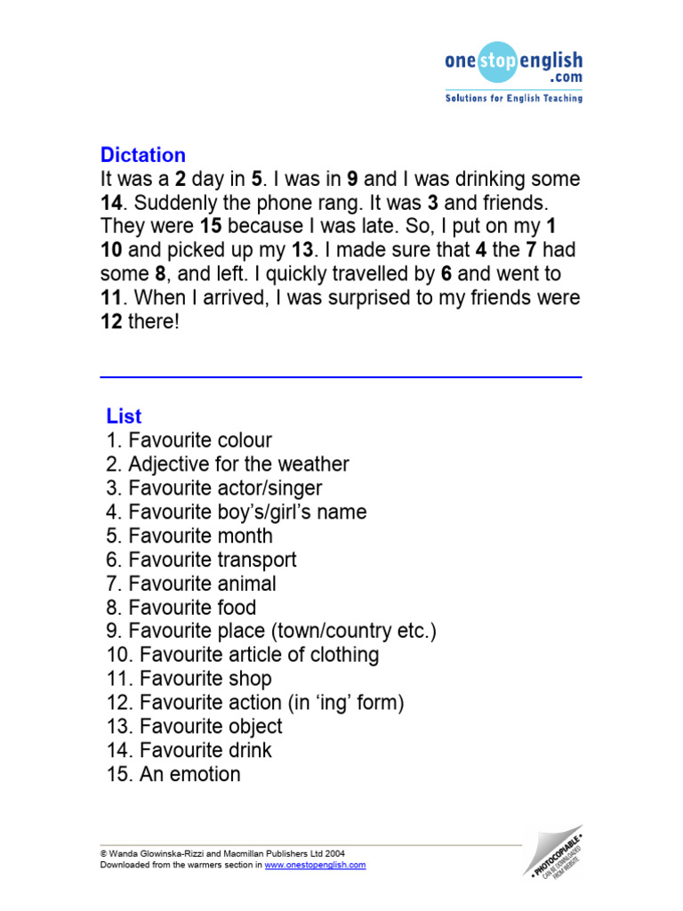 Fun Dictation Activity for Students | PDF