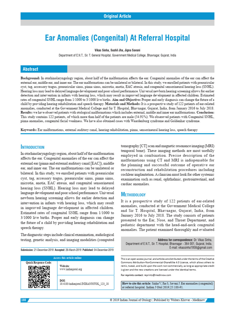 Ear Anomalies Congenital at Referral Hospital.4 | PDF | Ear | Medicine
