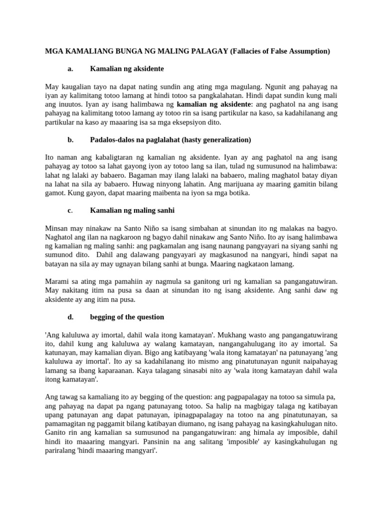 H. Mga Kamaliang Bunga NG Maling Palagay | PDF