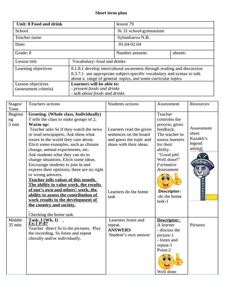 Food and Drink Vocabulary Lesson Plan | PDF | Lunch | Cuisine