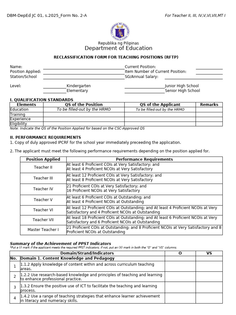 Annex b 1 Rftp Dbm Deped Jc 01 s.2025 Form No. 2 a v2 | PDF | Learning ...