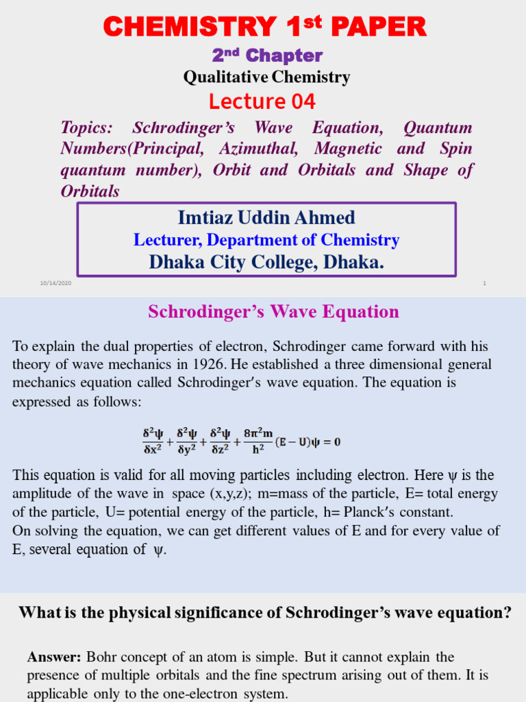 Qualitative Chemistry, Lecture 04, EV | PDF | Atomic Orbital ...