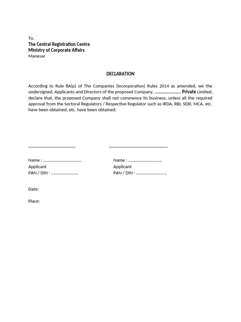 Sample 8ap Declaration | PDF