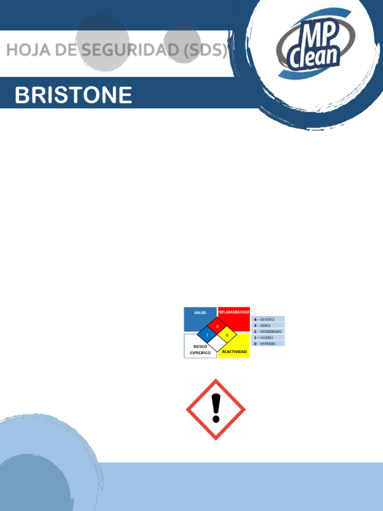 Líquido para pisos Bristone MP Clean | PDF | Agua | Residuos