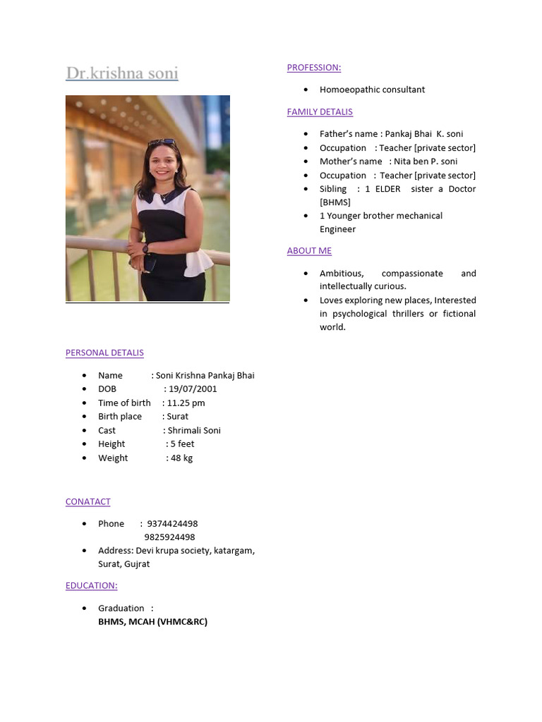 Dr. Krishna Soni - Homoeopathic Consultant | PDF