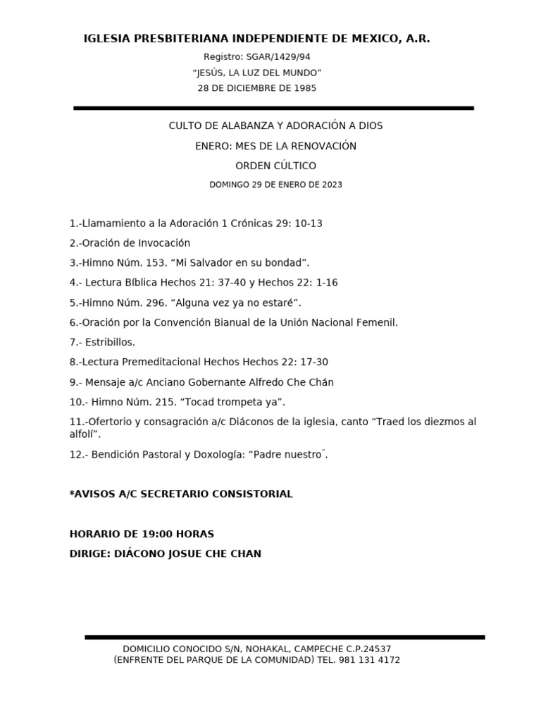 3 Culto de Alabanza y Adoración 29-Ene-2023 | PDF