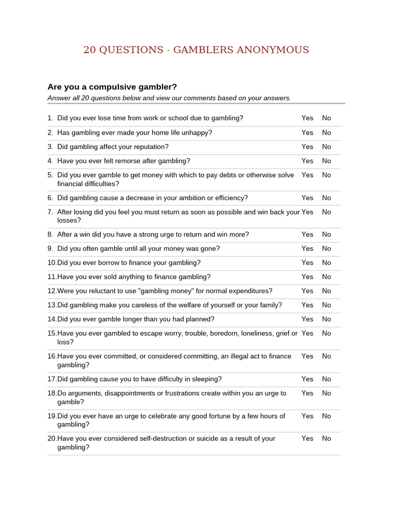 Chestionarul Gamblers Anonymous | PDF