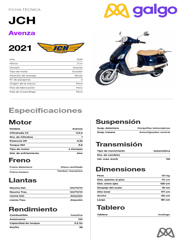 Ficha T Cnica JCH Avenza Galgo Per | PDF