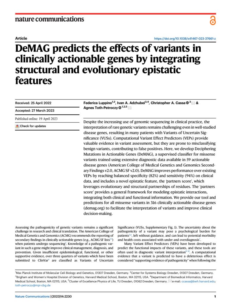 DeMAG Predicts The Effects of Variants in Clinically Actionable Genes ...