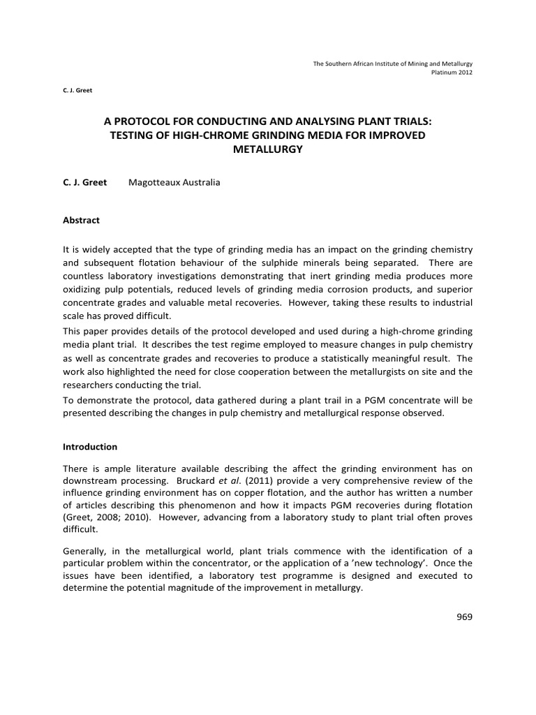 High-Chrome Grinding Media Trial Protocol | PDF | Metallurgy | Mining