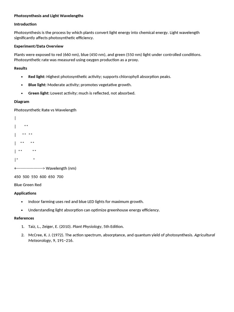 Photosynthesis and Light Wavelengths | PDF