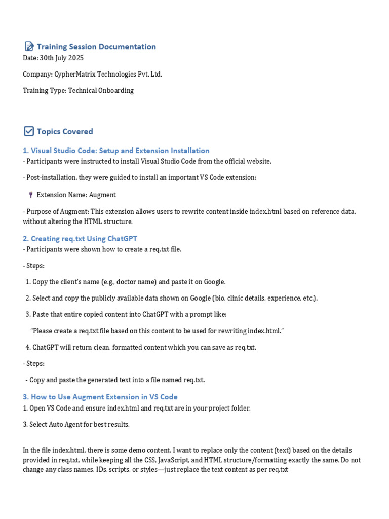 Training Session Documentation | PDF