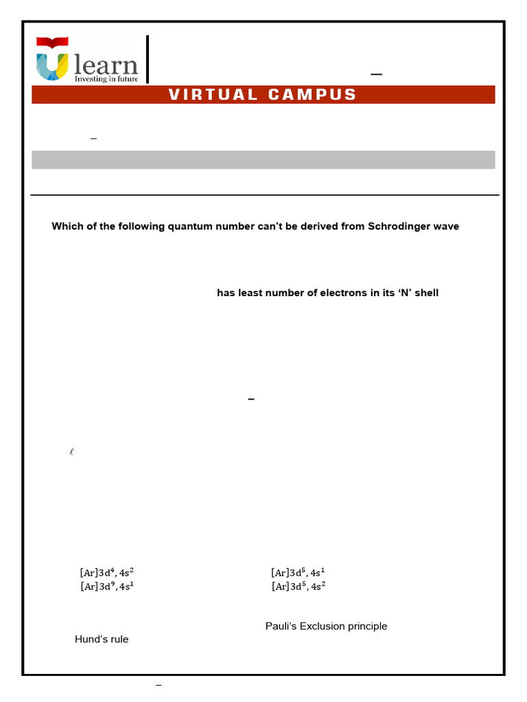 CH 2 (Atomic Structure) Student | PDF | Atomic Orbital | Electron ...