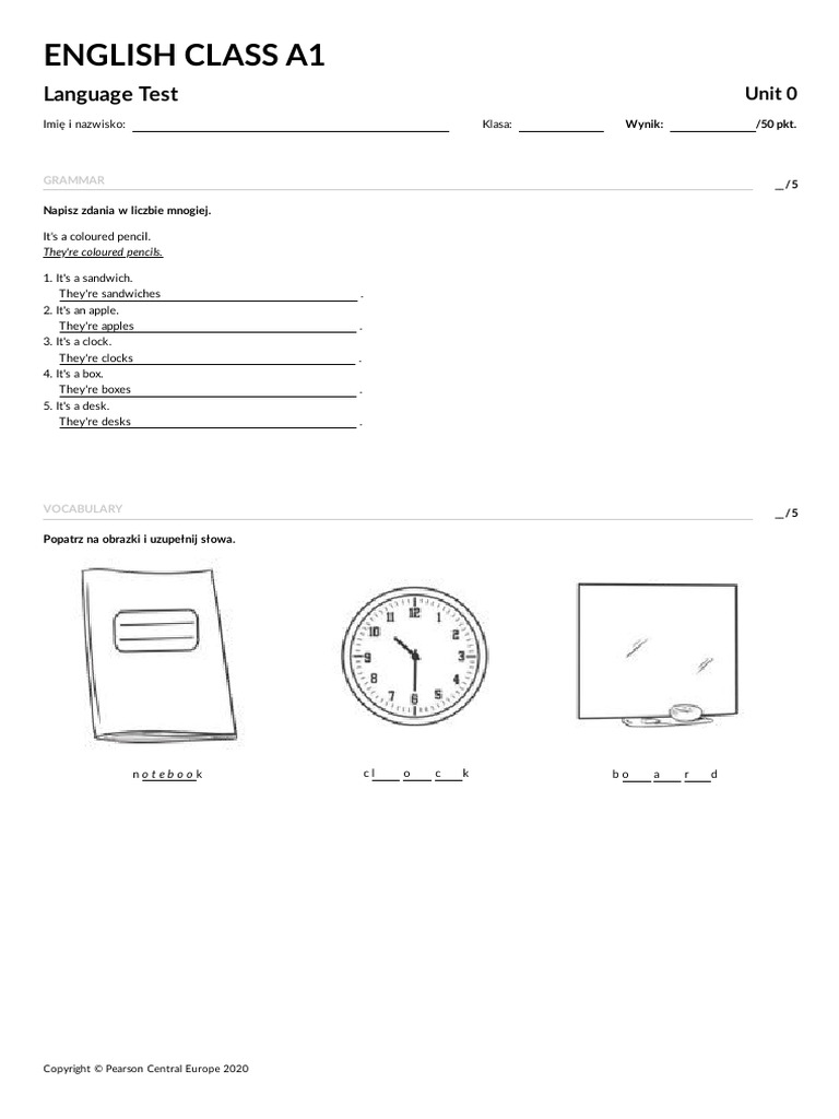 A1 English Language Test Unit 0 | PDF