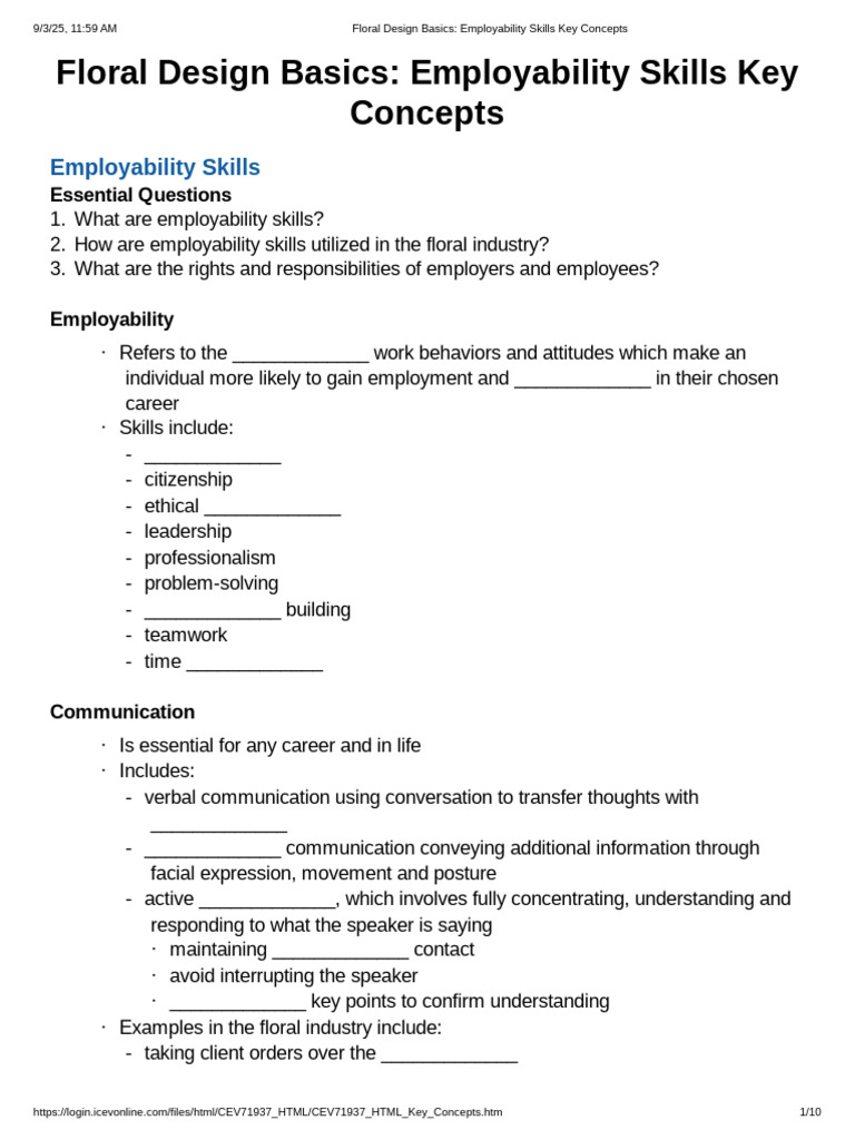 Floral Design Basics - Employability Skills Key Concepts | PDF ...