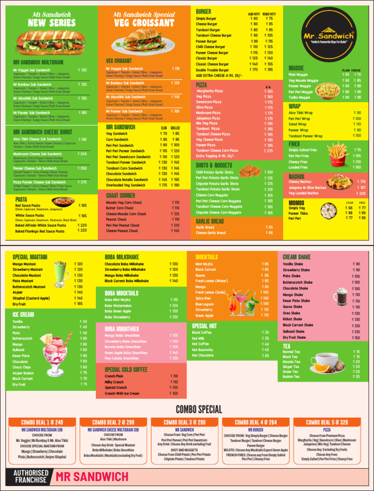 Sandwich Franchise Menu 2.0 | PDF | Hamburgers | Milkshake