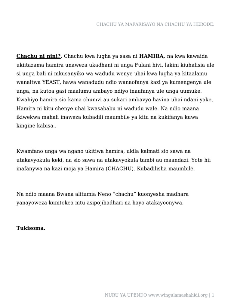 Chachu Ya Mafarisayo Na Chachu Ya Herode. | PDF