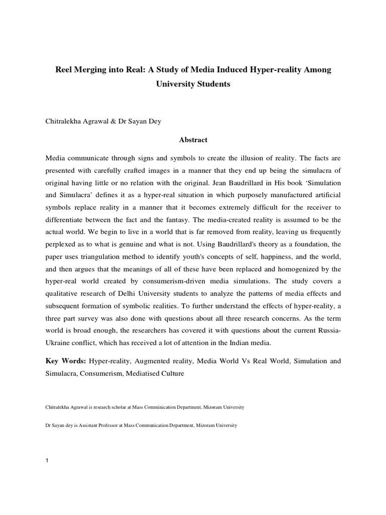 Reel Merging Into Real A Study of Media | PDF | Behavioural Sciences ...