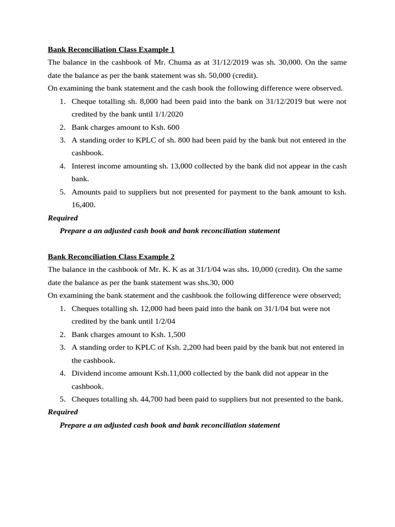 Bank Reconciliation Examples | PDF