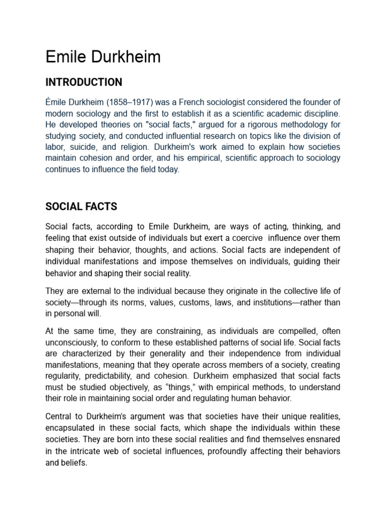 Emile Durkheim's Social Facts Explained | PDF | Émile Durkheim | Society