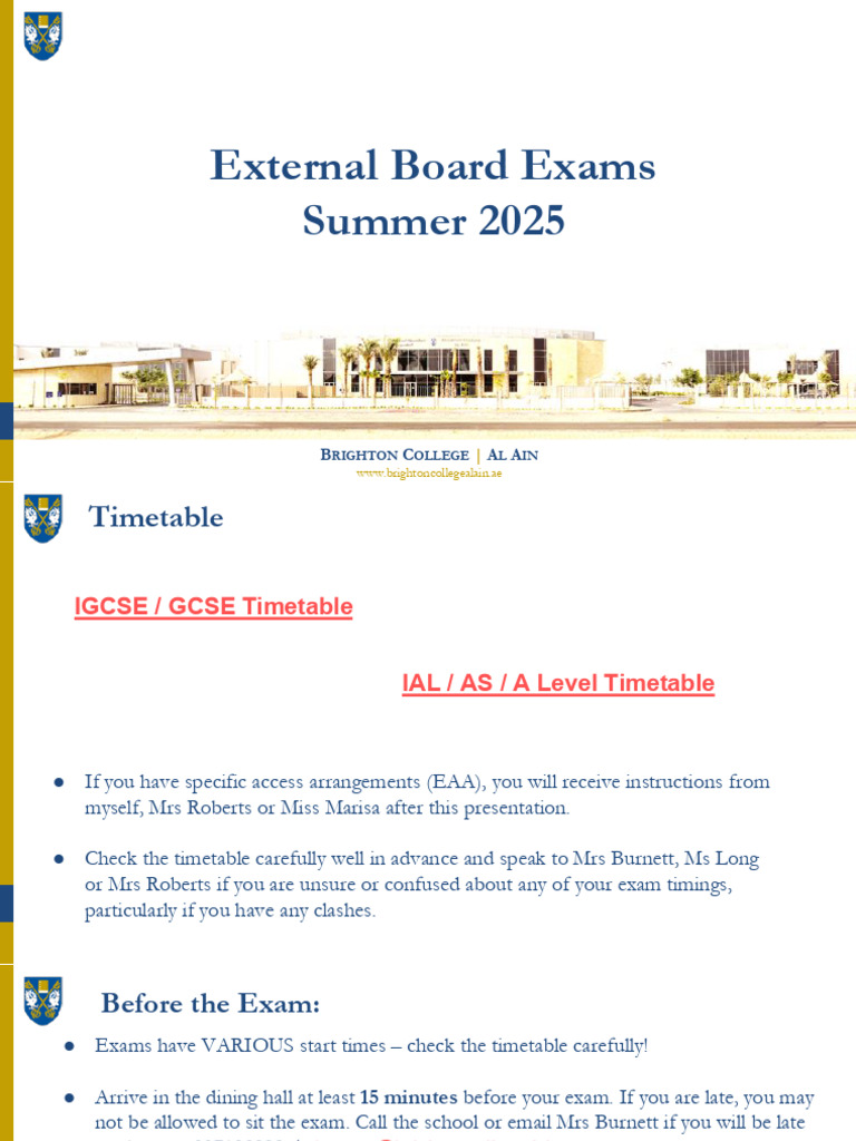 Brighton College Al Ain Exam Timetable 2025 | PDF | Vocational ...