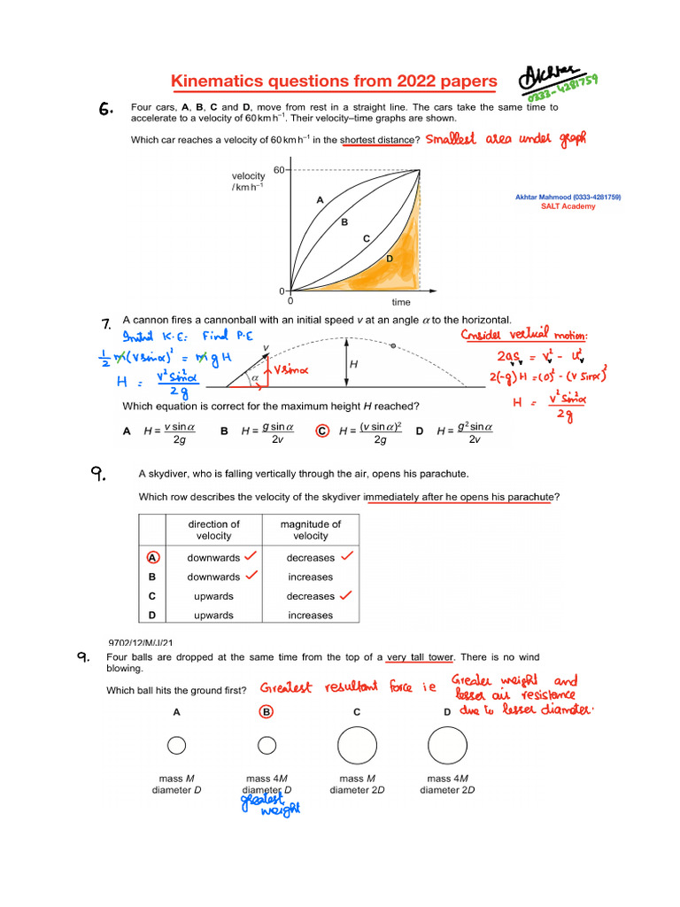 Kinematics Solutions | PDF | Force | Velocity