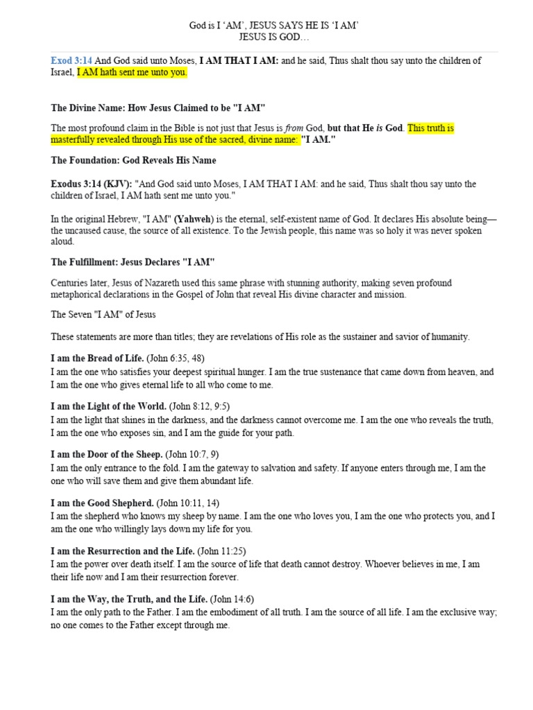 Jesus as the Divine "I AM" Explained | PDF | Jesus | Gospel Of John