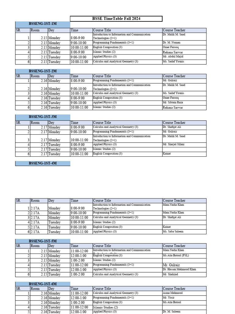 BSSE Timetable 17 Oct 2024 | PDF | Computing