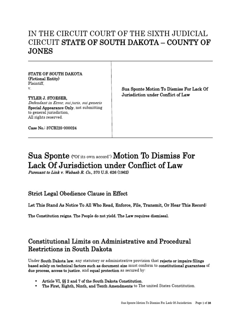 Motion to Dismiss for Jurisdiction Issues | PDF | Jurisdiction | Title ...