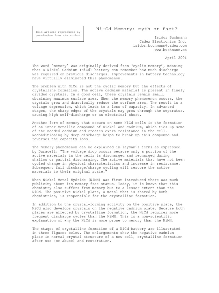 Understanding the Memory Effect in Nickel-Cadmium Batteries and the ...